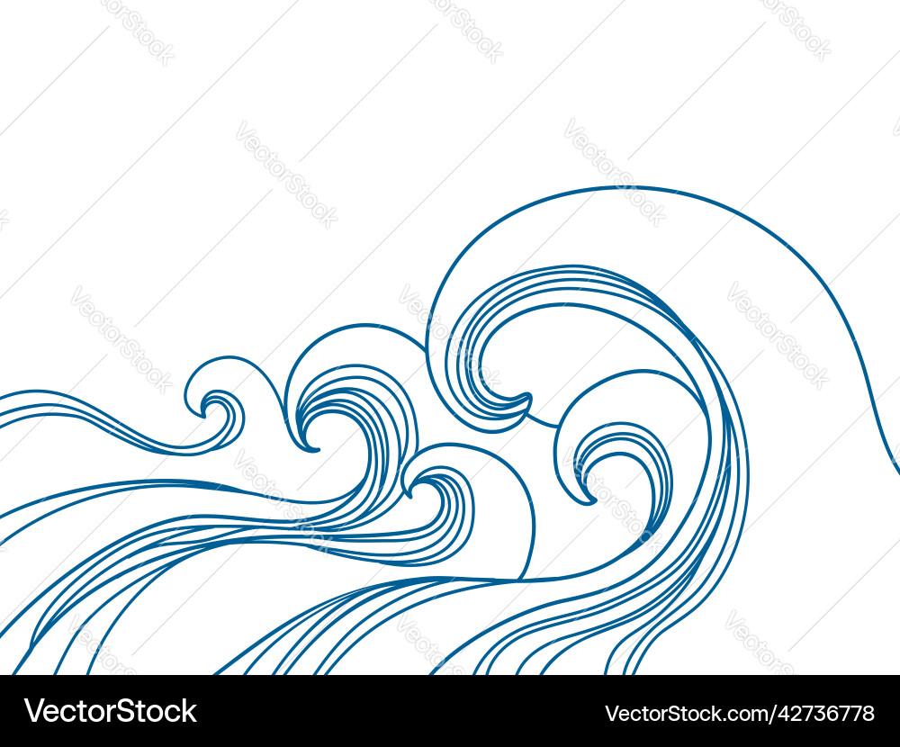 Sea waves outline background for print or design Vector Image
