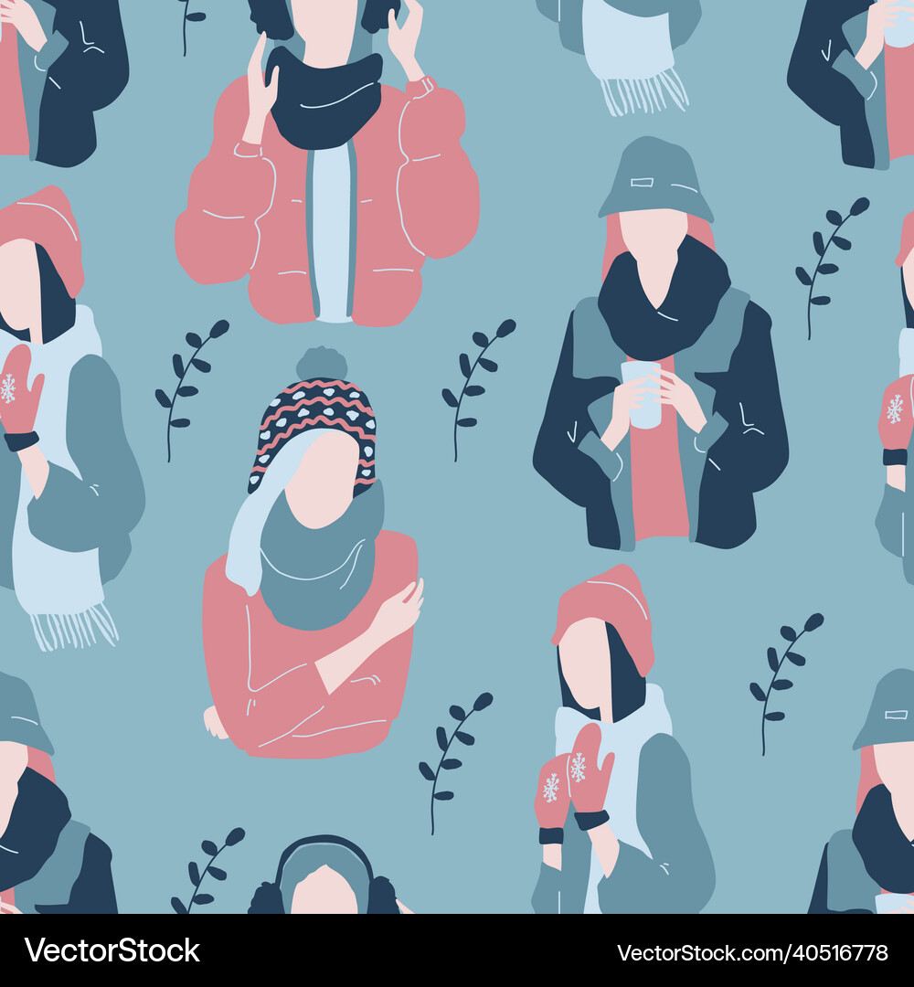 Seamless pattern with women in winter clothes Vector Image