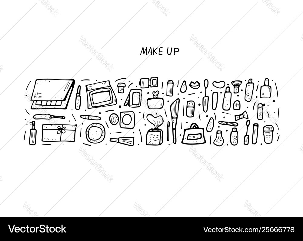Set cosmetic items collection beauty tools Vector Image