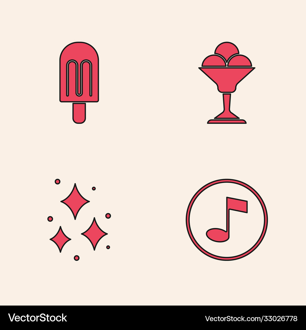 Set music note tone ice cream in bowl Royalty Free Vector