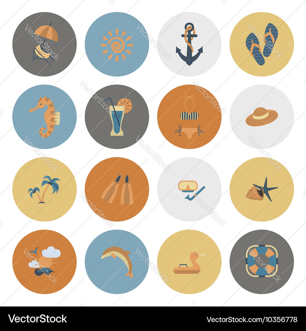 Summer and beach simple flat icons Royalty Free Vector Image