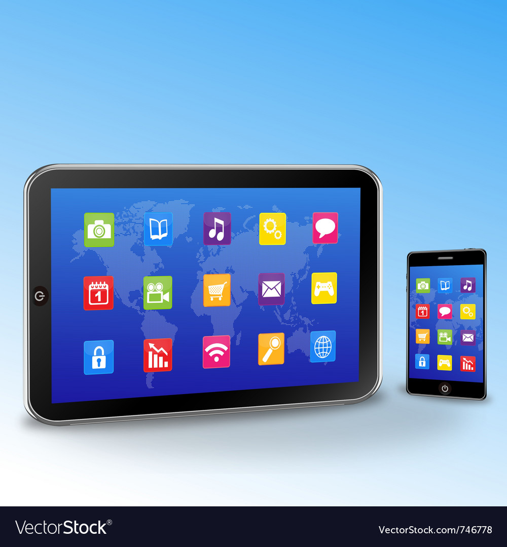 Tablet pc and touchscreen smartphone Royalty Free Vector