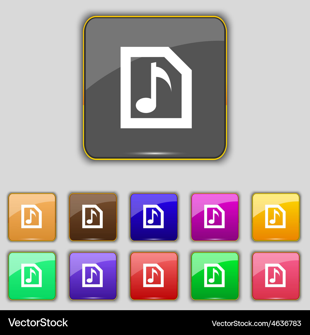 Audio mp3 file icon sign set with eleven colored Vector Image