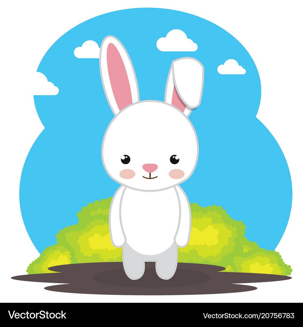 Cute rabbit in the field landscape character Vector Image