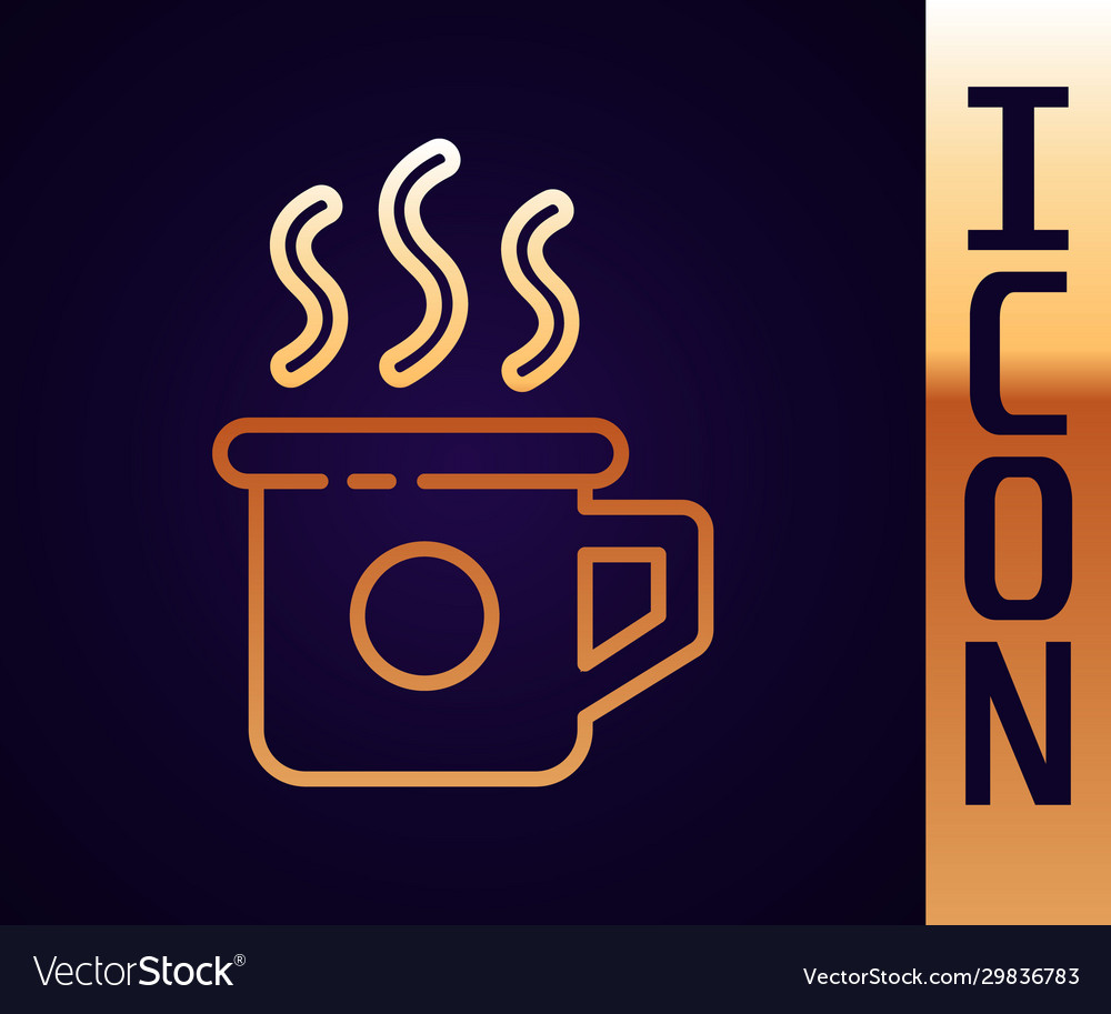 Gold line cup tea icon isolated on black Vector Image