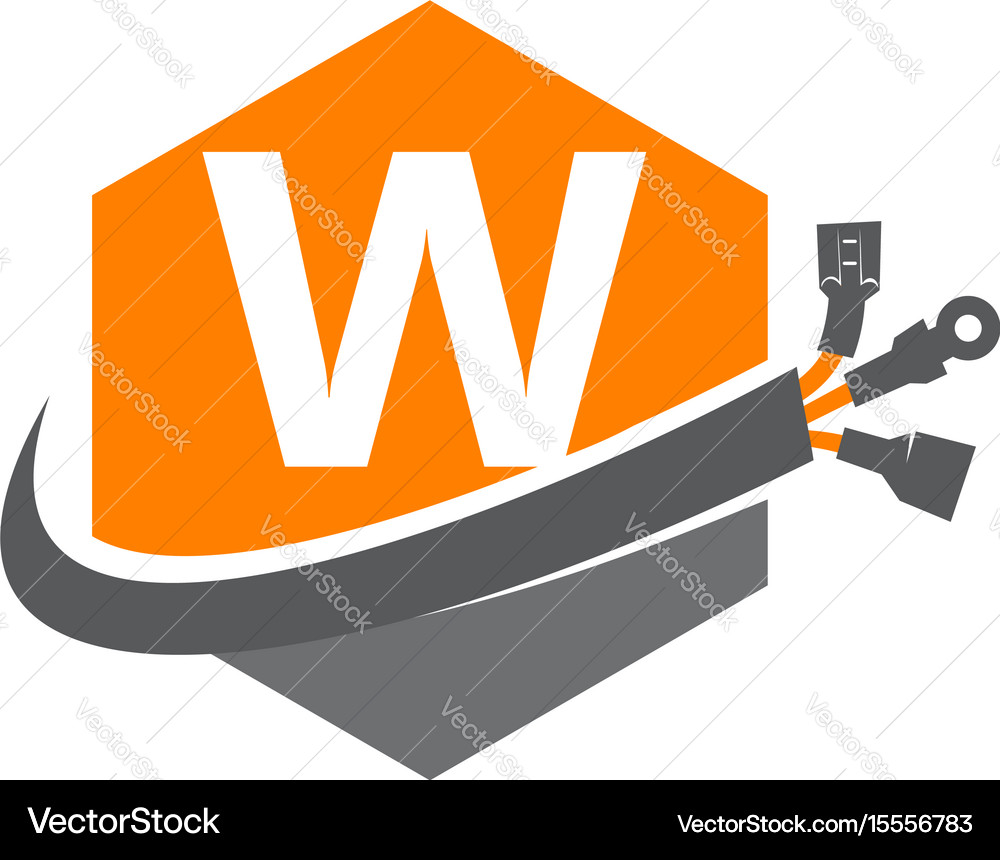 Hexagon global electricity letter w Royalty Free Vector