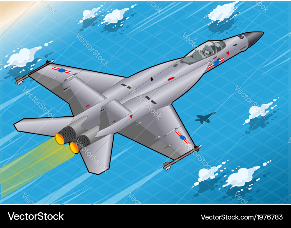 Isometric fighter bomber in flight in rear view Vector Image