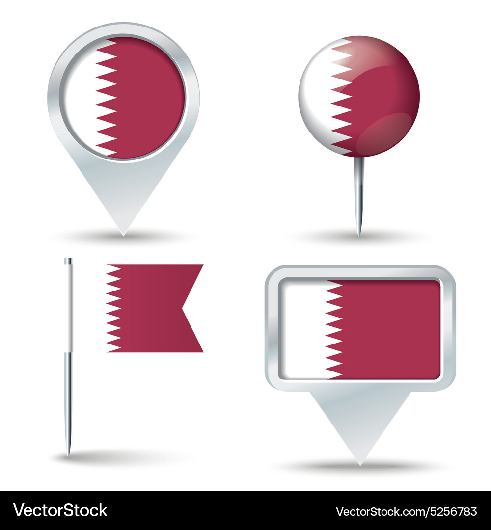 Map pins with flag of qatar Royalty Free Vector Image