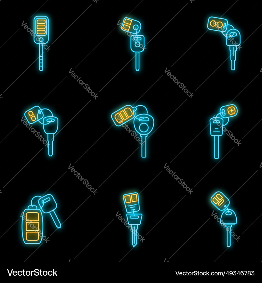 Modern car alarm system icons set neon Royalty Free Vector