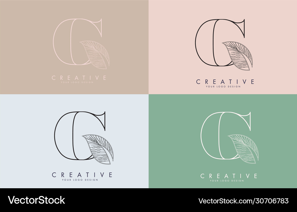 Outline letter g logo icon with wired leaf Vector Image