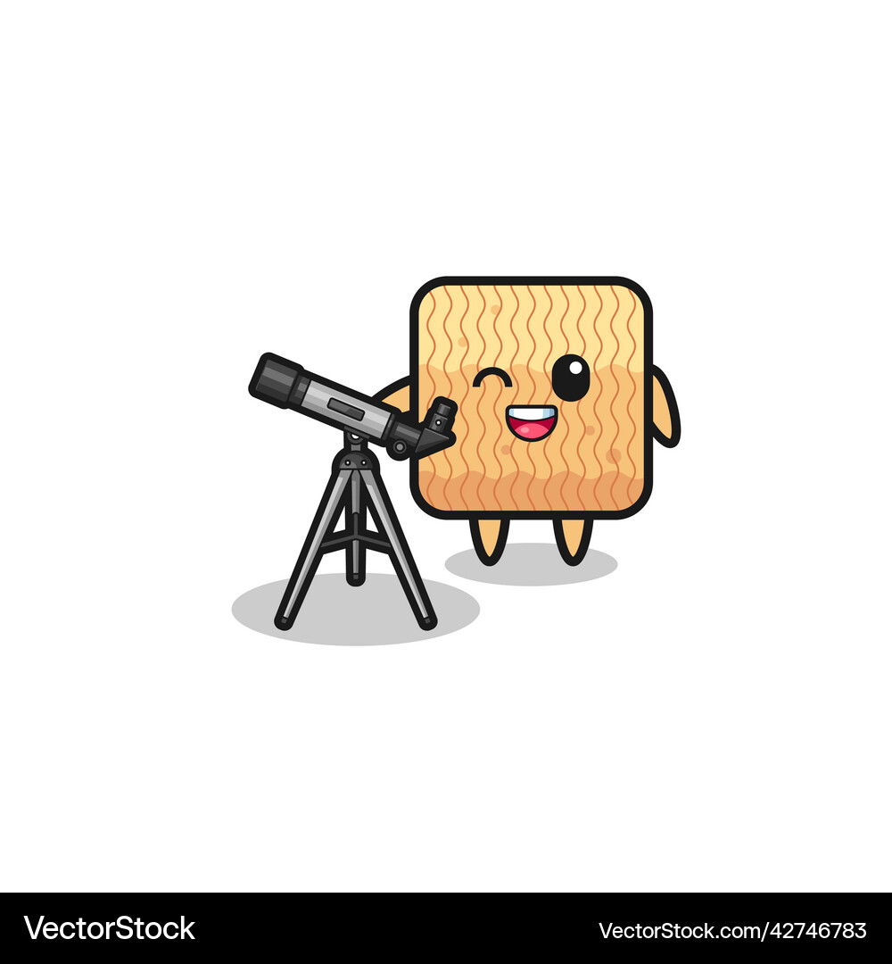 Raw instant noodle astronomer mascot Royalty Free Vector