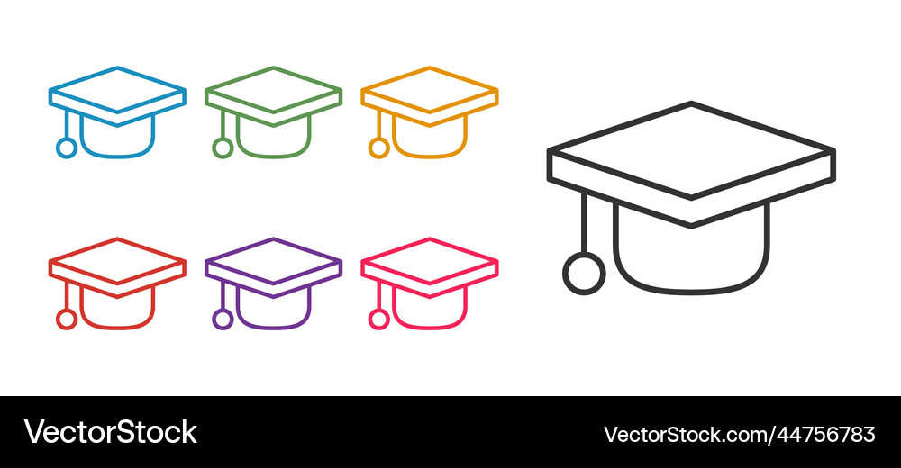 Set line graduation cap icon isolated on white Vector Image