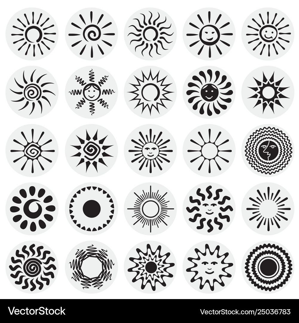 Sun icons set on circles background for graphic Vector Image