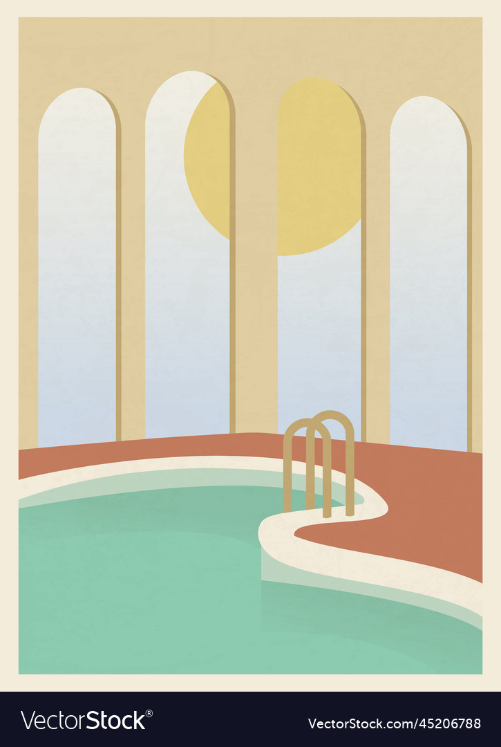 Cottage exterior with swimming pool flat Vector Image Cottage exterior with swimming pool flat Vector Image