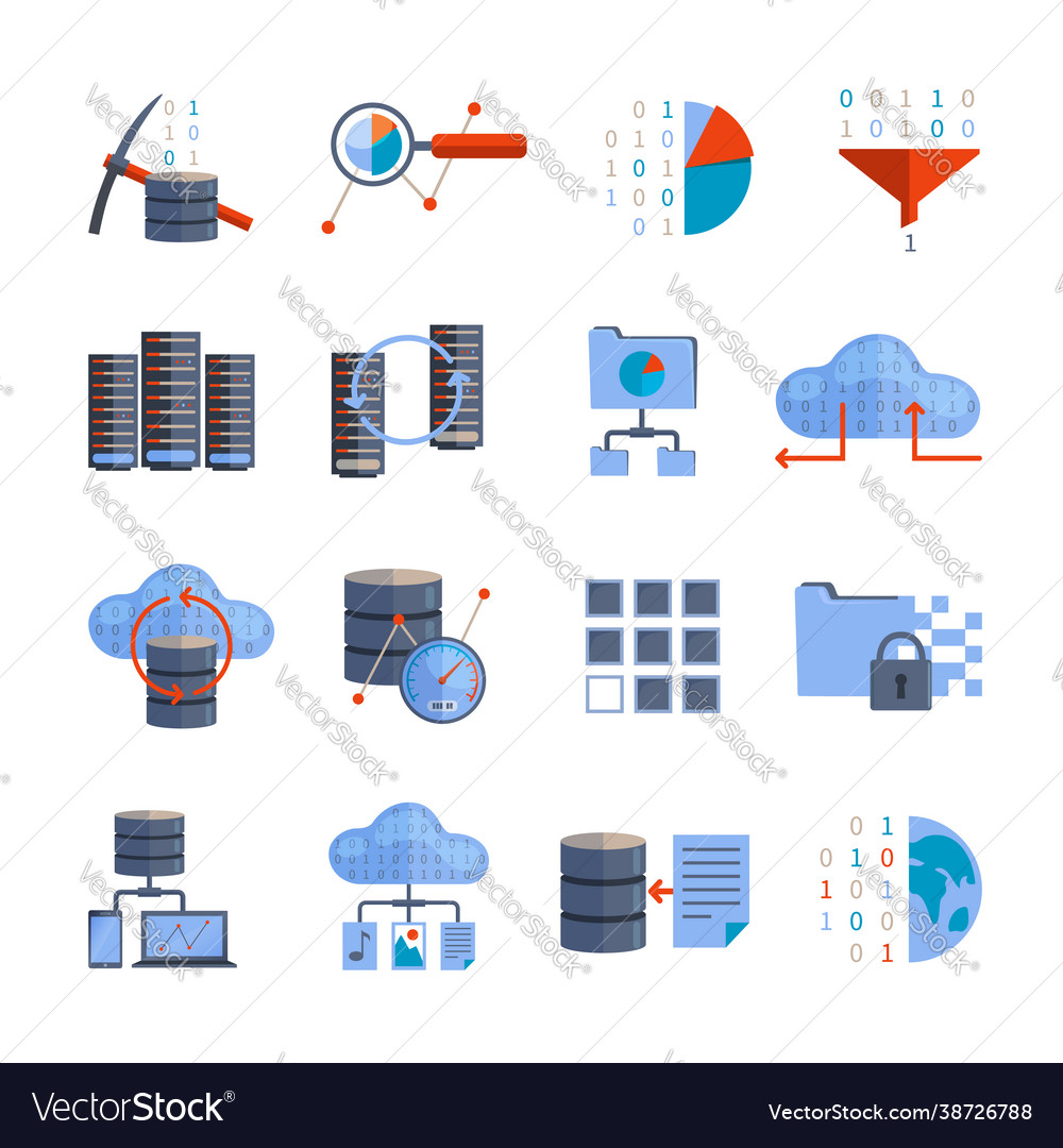 Data processing icons Royalty Free Vector Image