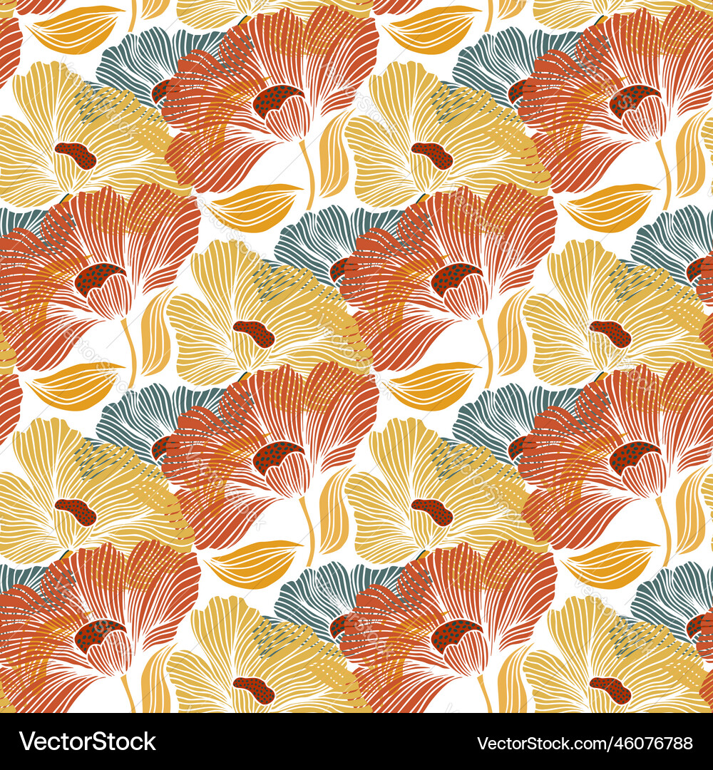 Delicate floral vintage outline endless Royalty Free Vector