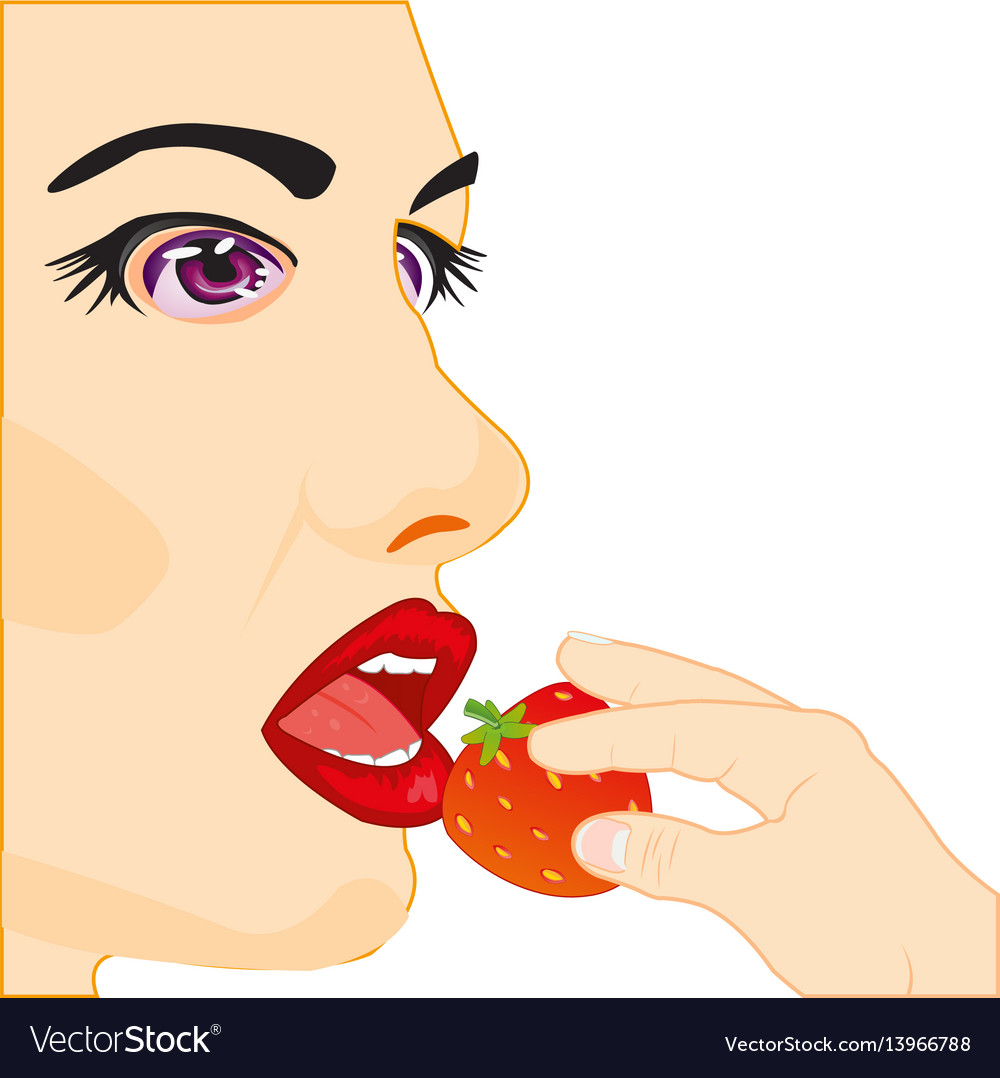 Girl eats strawberries Royalty Free Vector Image Girl eats strawberries Royalty Free Vector Image