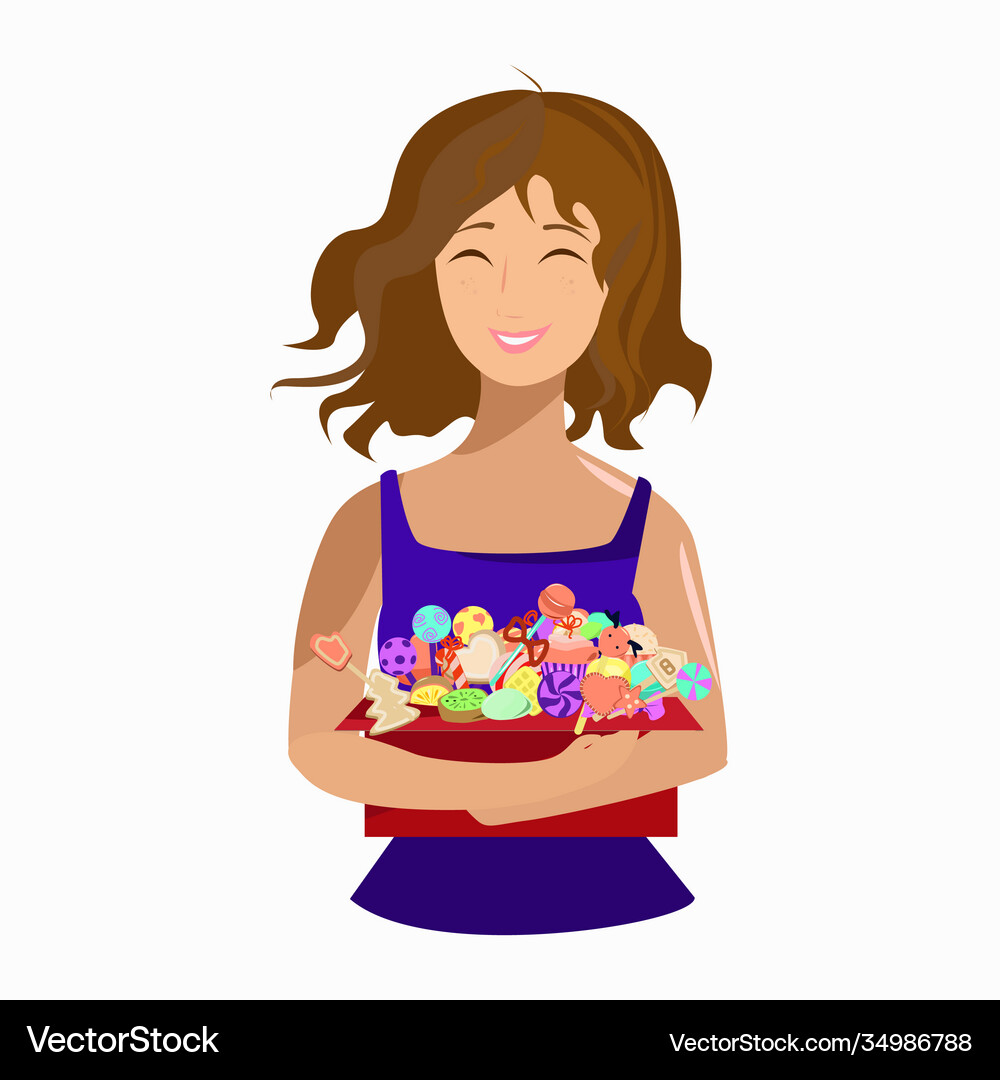 Girl is holding a box sweets Royalty Free Vector Image