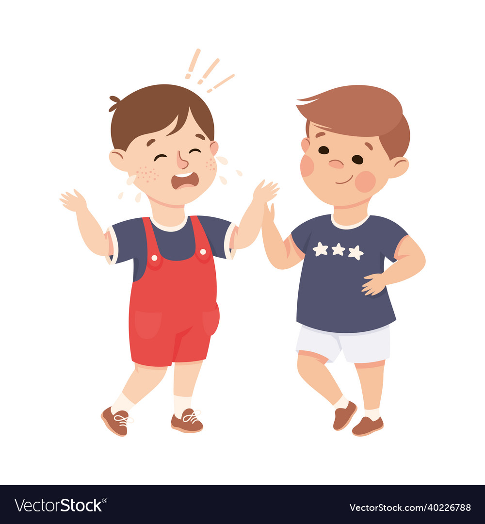 Little boy supporting and comforting sad friend Vector Image