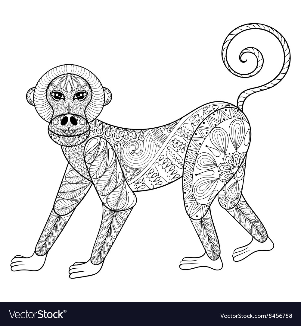 Monkey Zentangle Monkey Royalty Free Vector Image