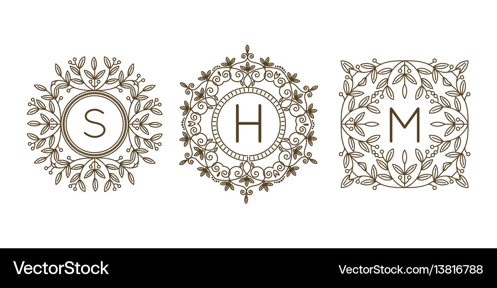Monogram logo and text badge emblem line art Vector Image