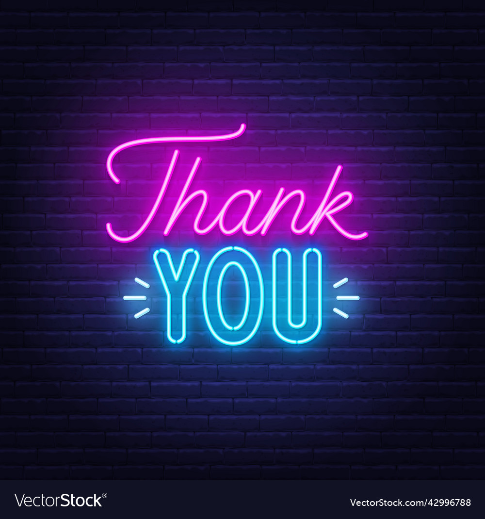 Thank you neon sign on brick wall background Vector Image