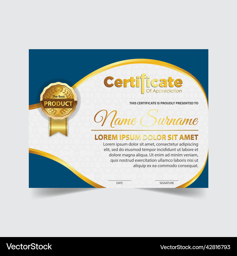 Award template certificate gold color Royalty Free Vector