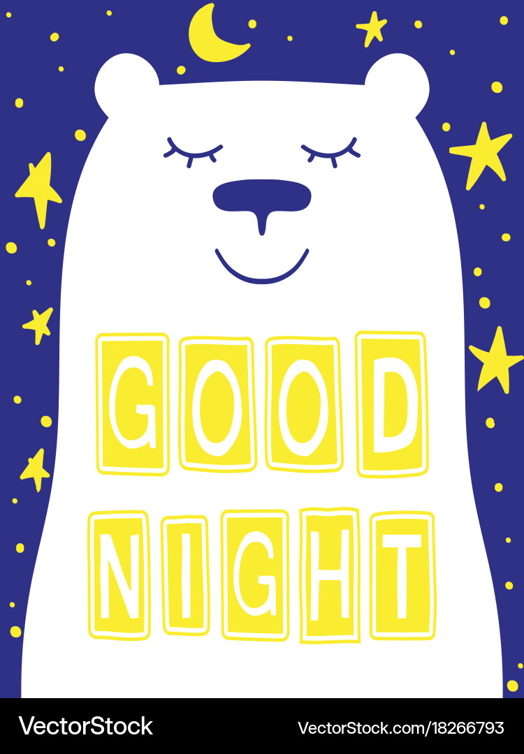 Good night slogan with bear face stars Royalty Free Vector