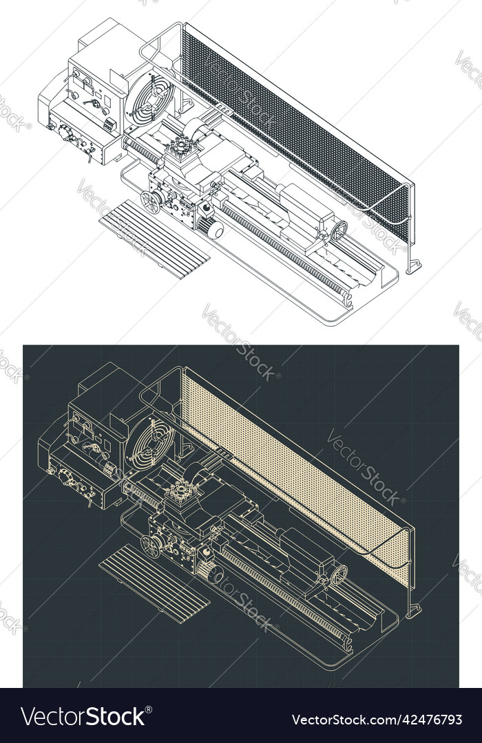 Milling machine isometric blueprints Royalty Free Vector