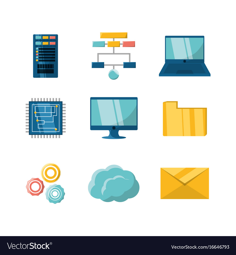 Set flat icon data center information Royalty Free Vector