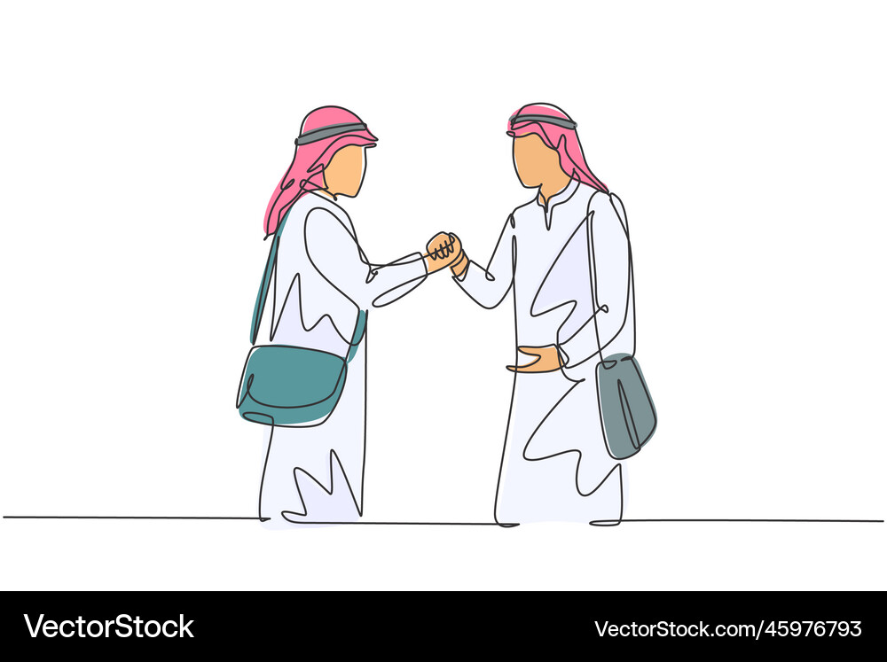Single continuous line drawing of young muslim Vector Image