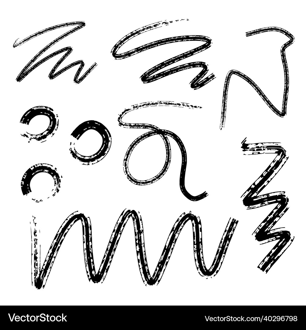 Brush set black and white line smudge dry Vector Image