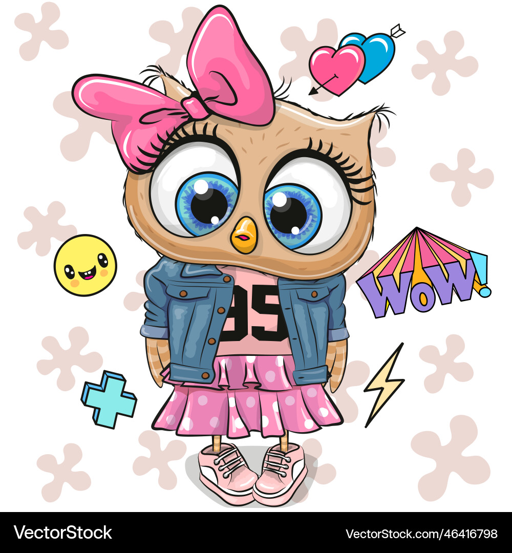 Cartoon cute owl with bow Royalty Free Vector Image