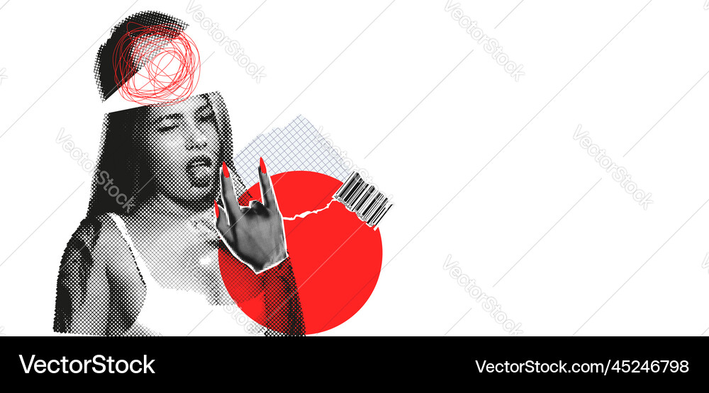 Collage art composition with a red circle Vector Image