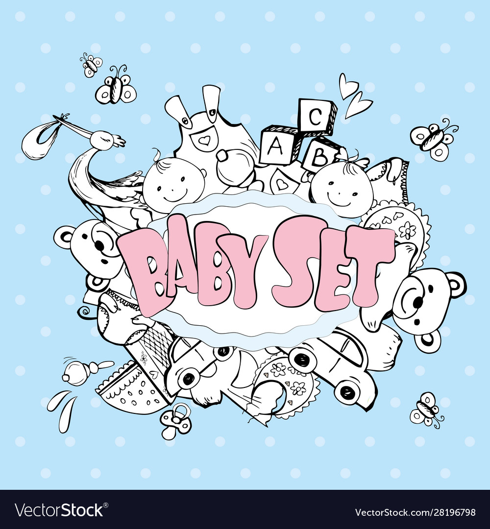 Cute newborn baby set Royalty Free Vector Image