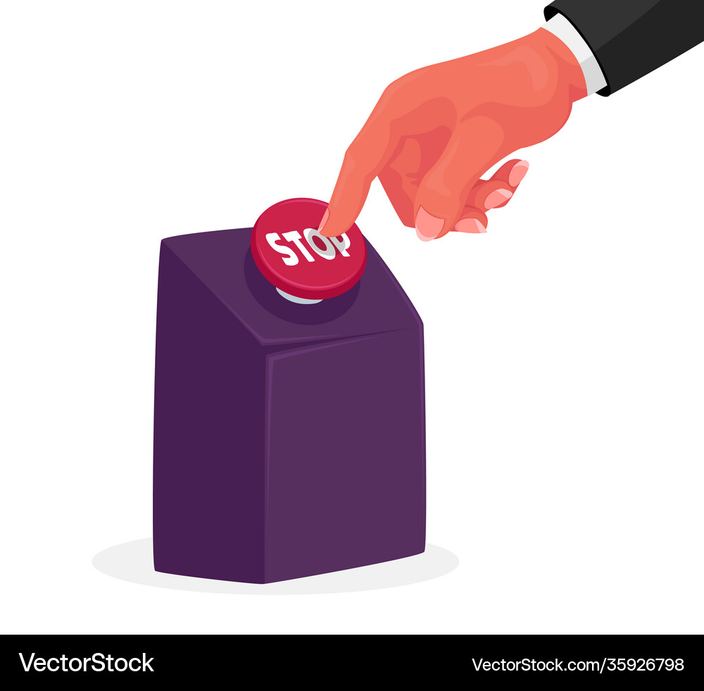 Human hand push with finger on huge red stop Vector Image