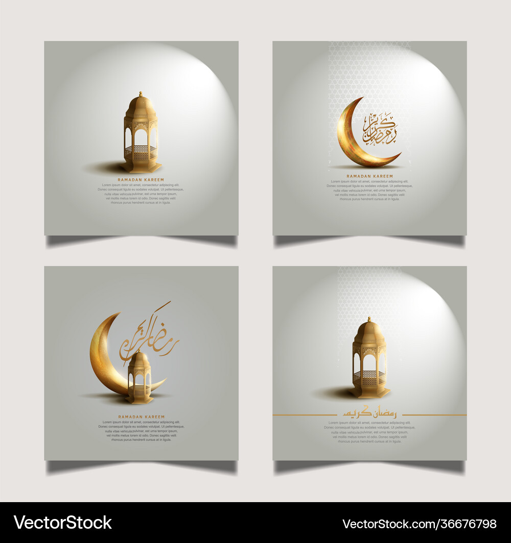 Ramadan design set with realistic golden crescent Vector Image