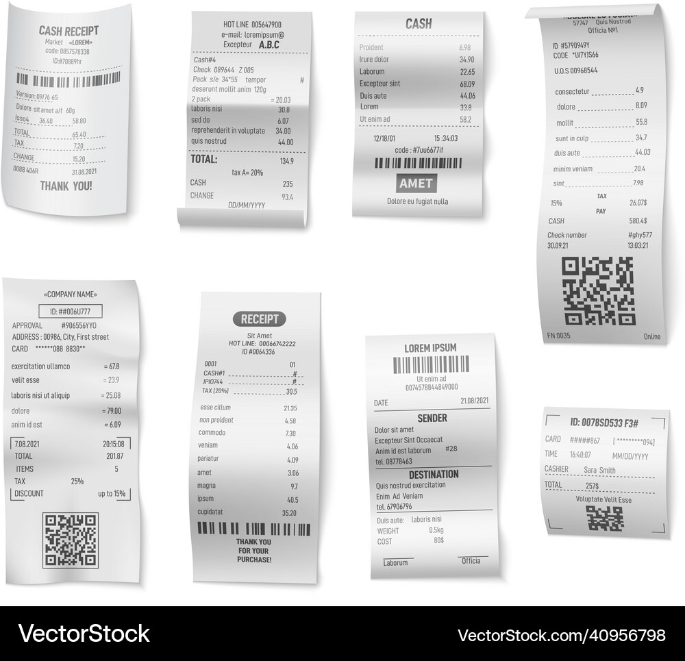 Receipts bill paper receipt design realistic Vector Image