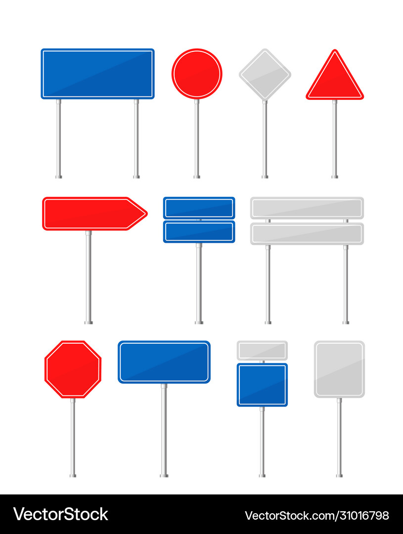 Road traffic signs flat cartoon Royalty Free Vector Image