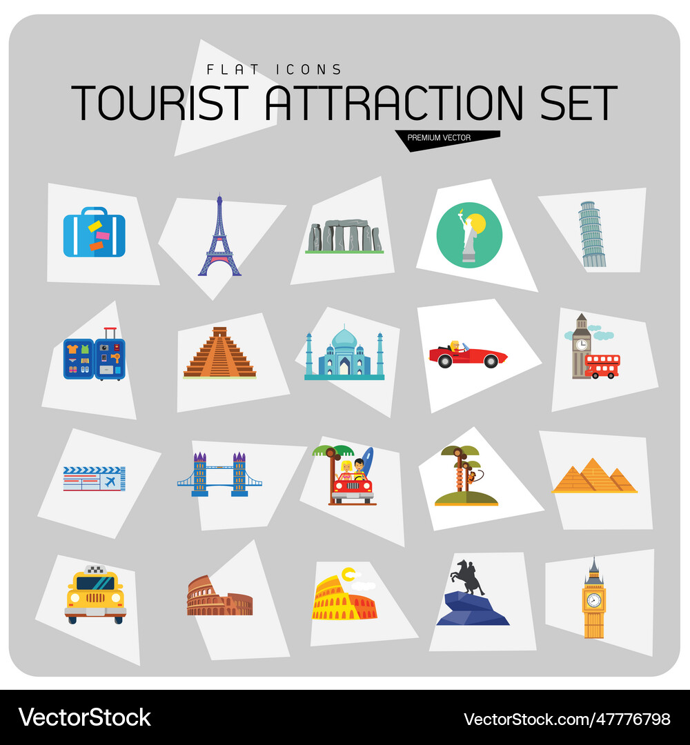 Tourist attraction icons set Royalty Free Vector Image