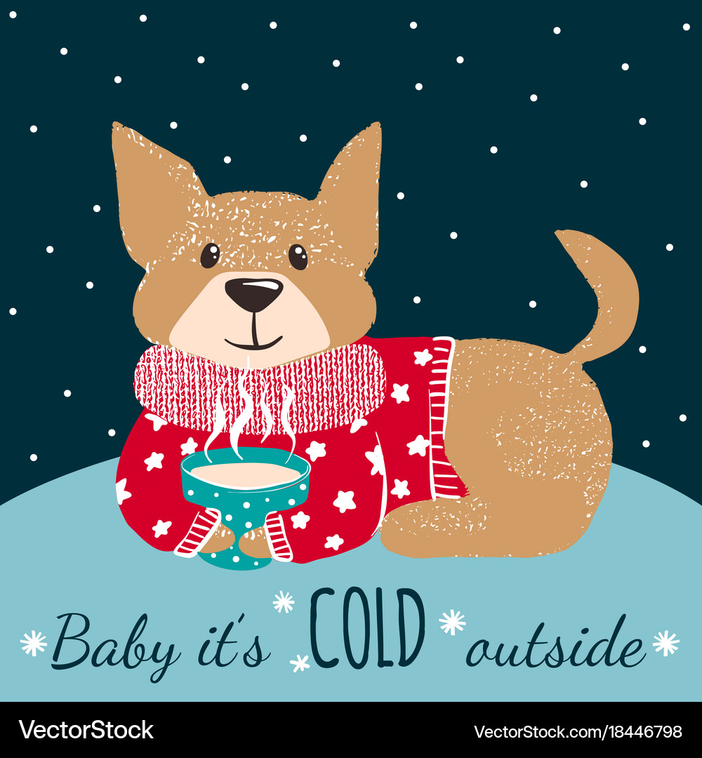 Winter greeting card with cute dog Royalty Free Vector Image