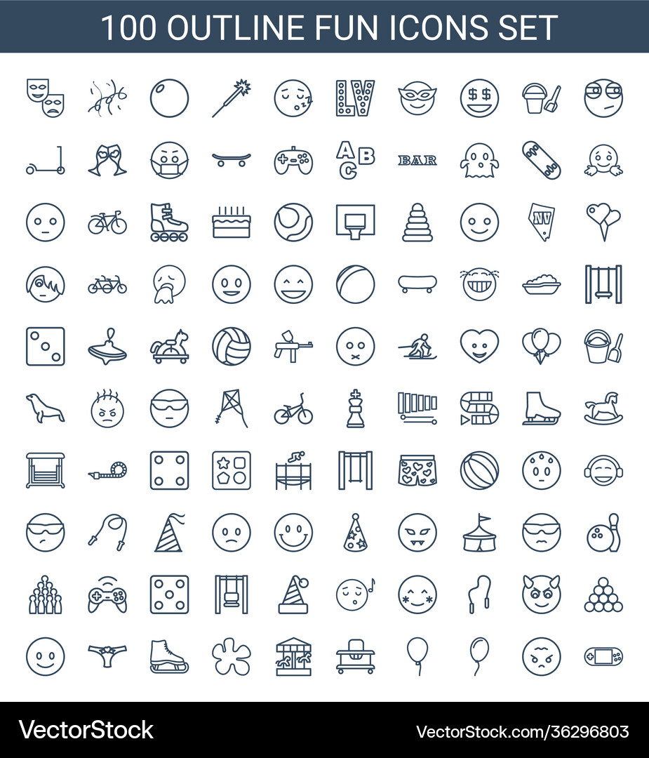 100 fun icons Royalty Free Vector Image - VectorStock