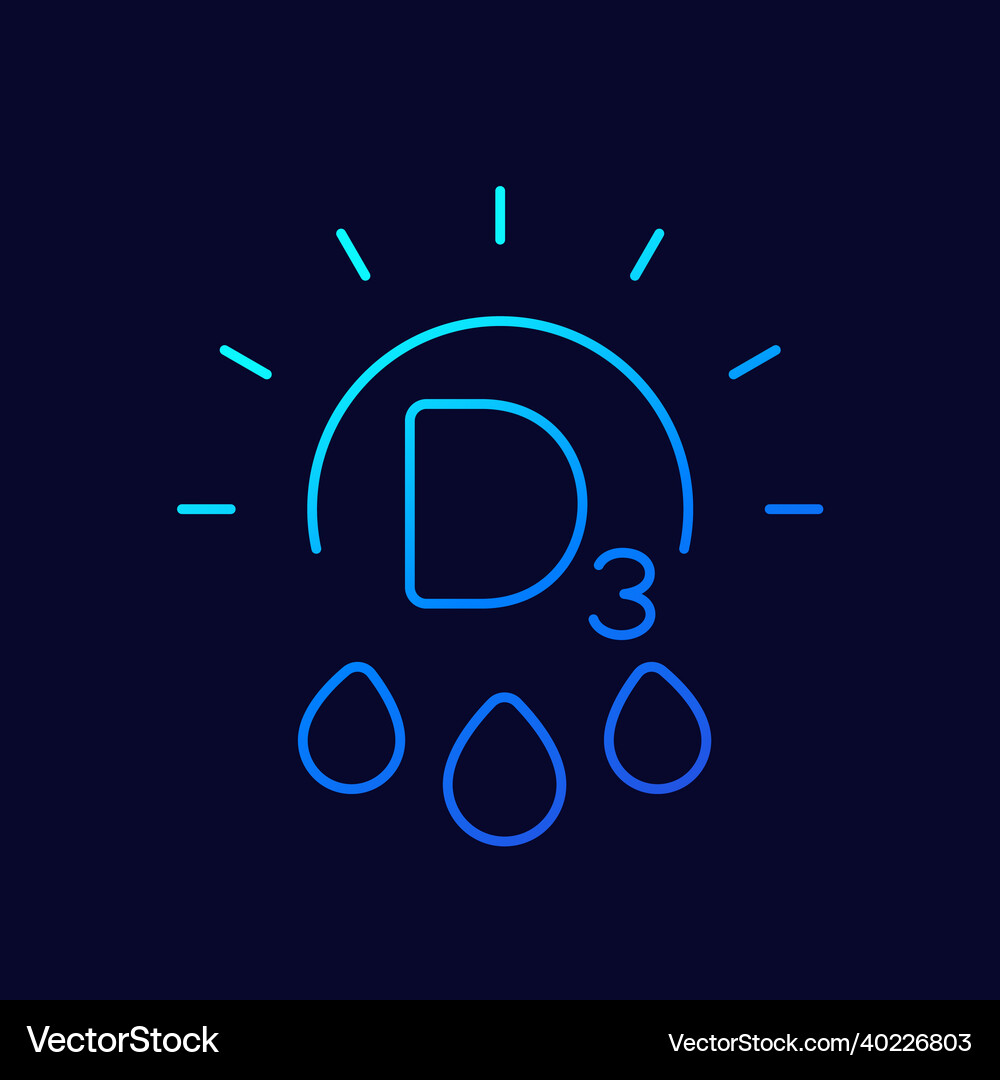 D3 vitamin line icon with a sun Royalty Free Vector Image
