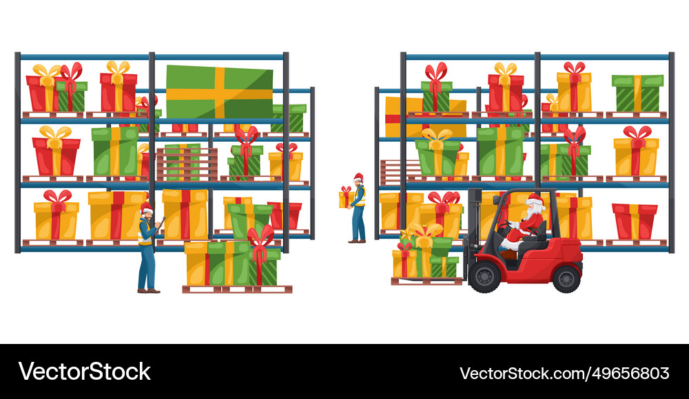 Industrial warehouse with pallet racks gift Vector Image