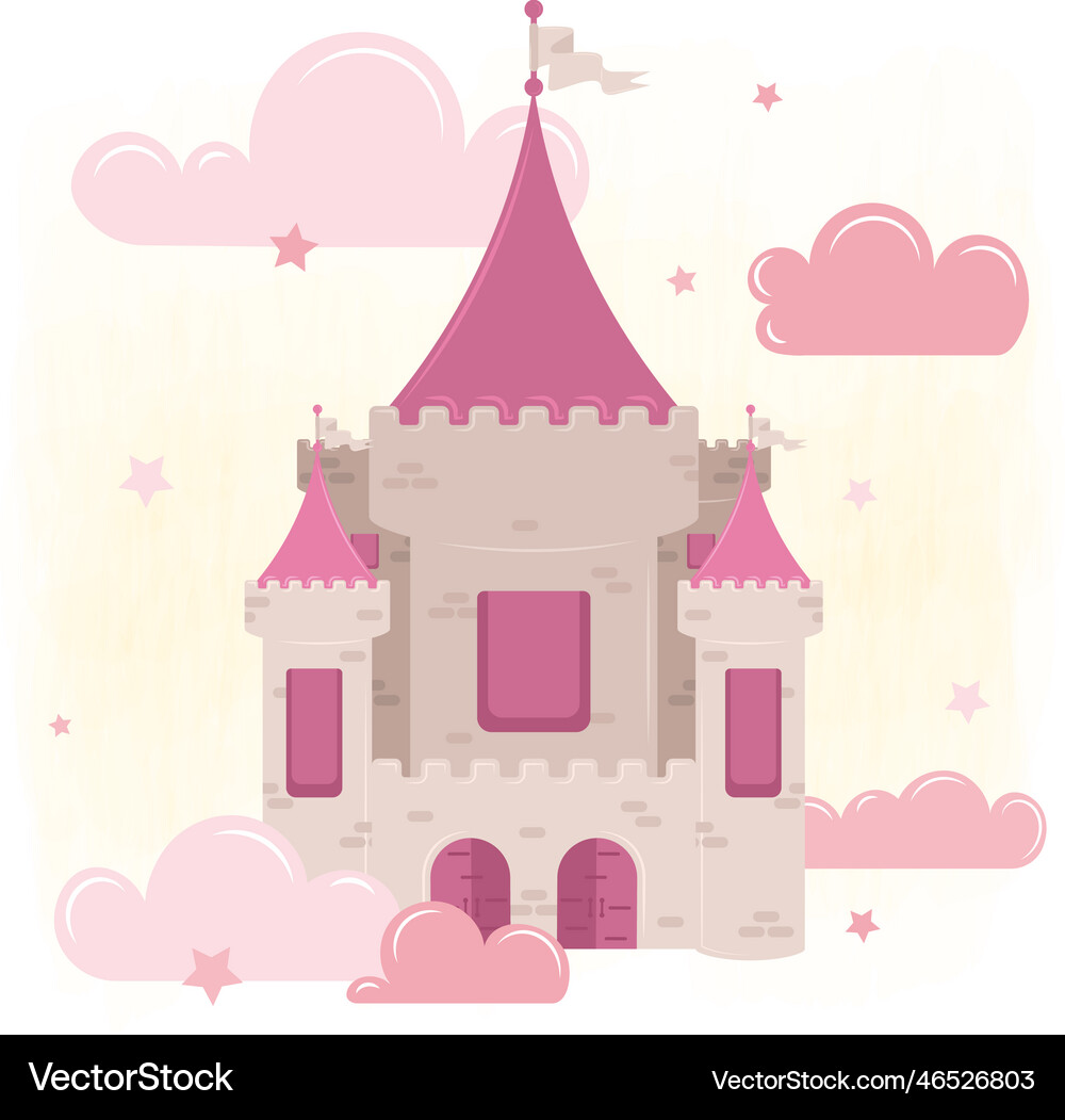 Isolated magical castle clouds and stars Vector Image