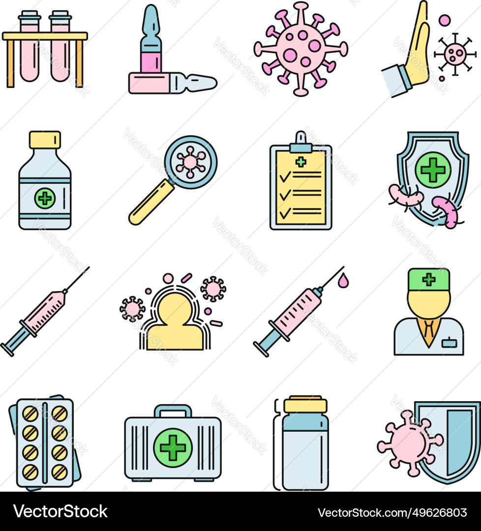 Medical immunization icons set color Royalty Free Vector