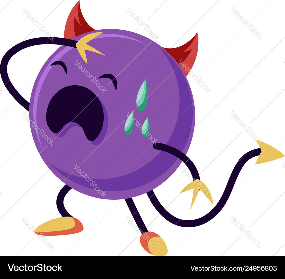 Sad purple monster screaming on a white background