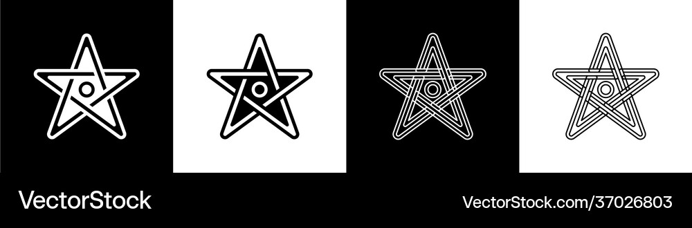 Set pentagram icon isolated on black and white Vector Image