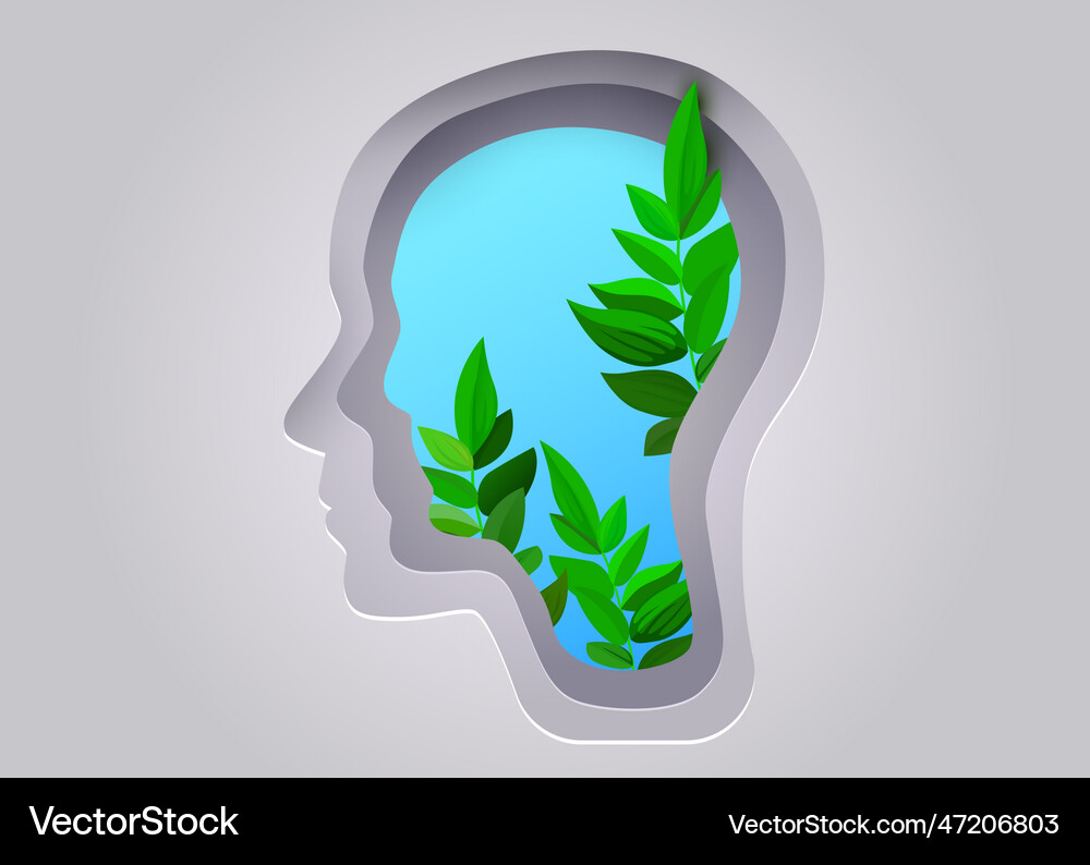 Silhouette of a human head with tree leafs Vector Image