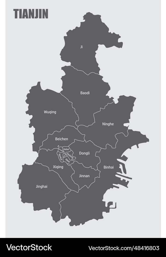 Tianjin city administrative map Royalty Free Vector Image